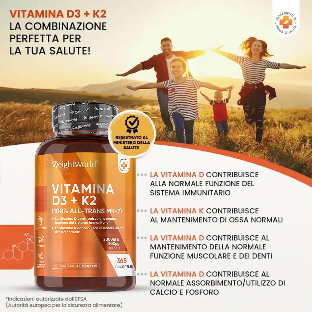 Vitamina D3 e K2 | Integratore Sistema Immunitario | WeightWorld