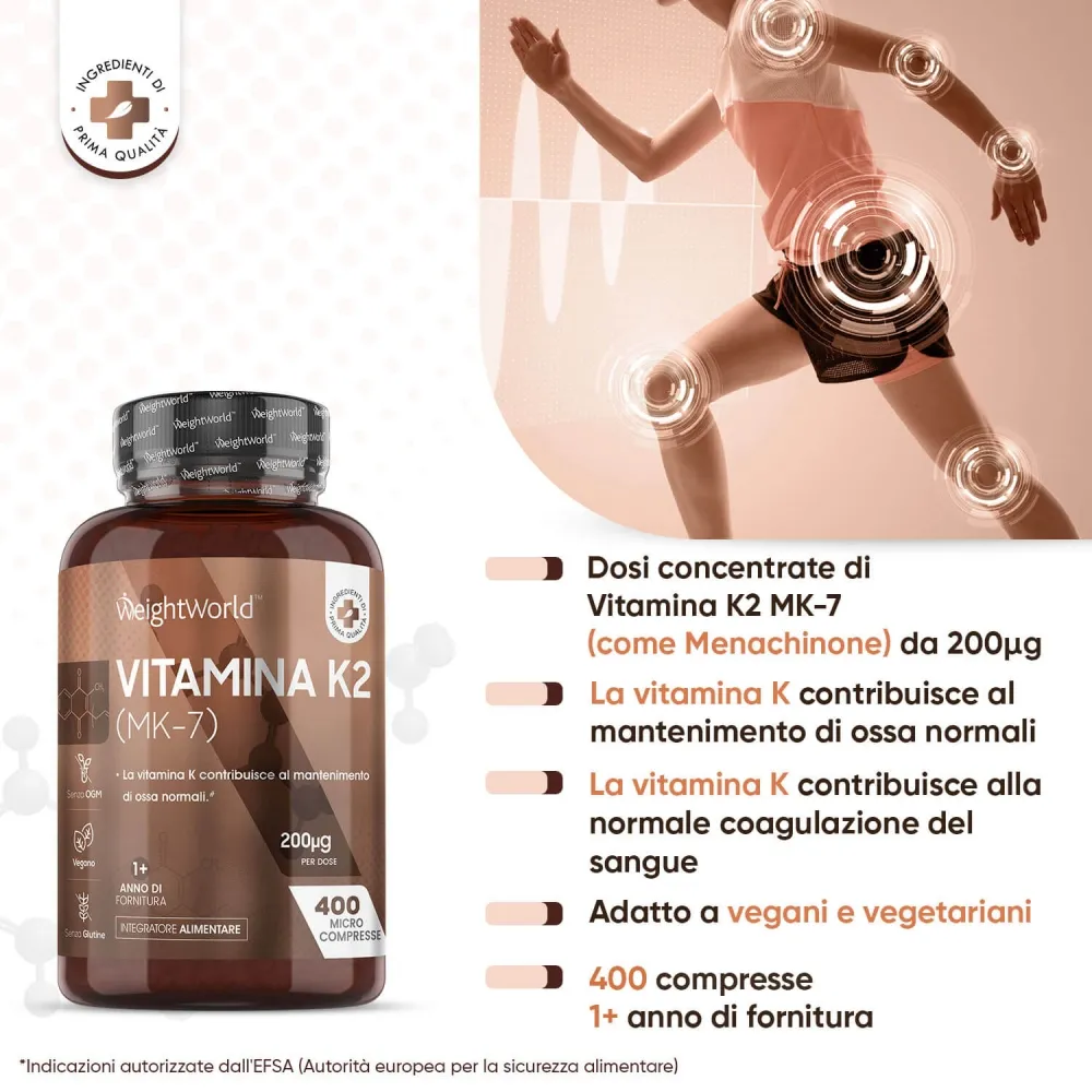 Integratori di Vitamina K2 per ossa l 200 mcg 400 Compresse l WeightWorld