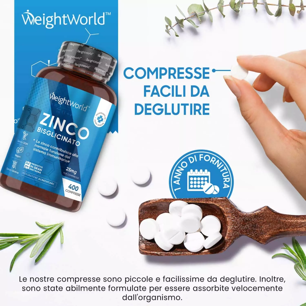 Zinco in Capsule | 25mg - 400 Compresse | WeightWorld