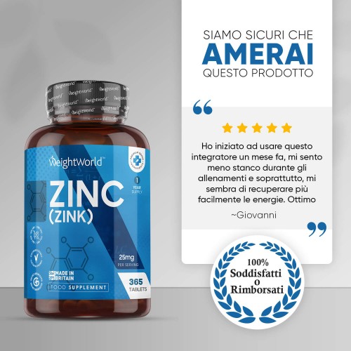 Zinco in Capsule | 25mg - 365 Compresse | WeightWorld